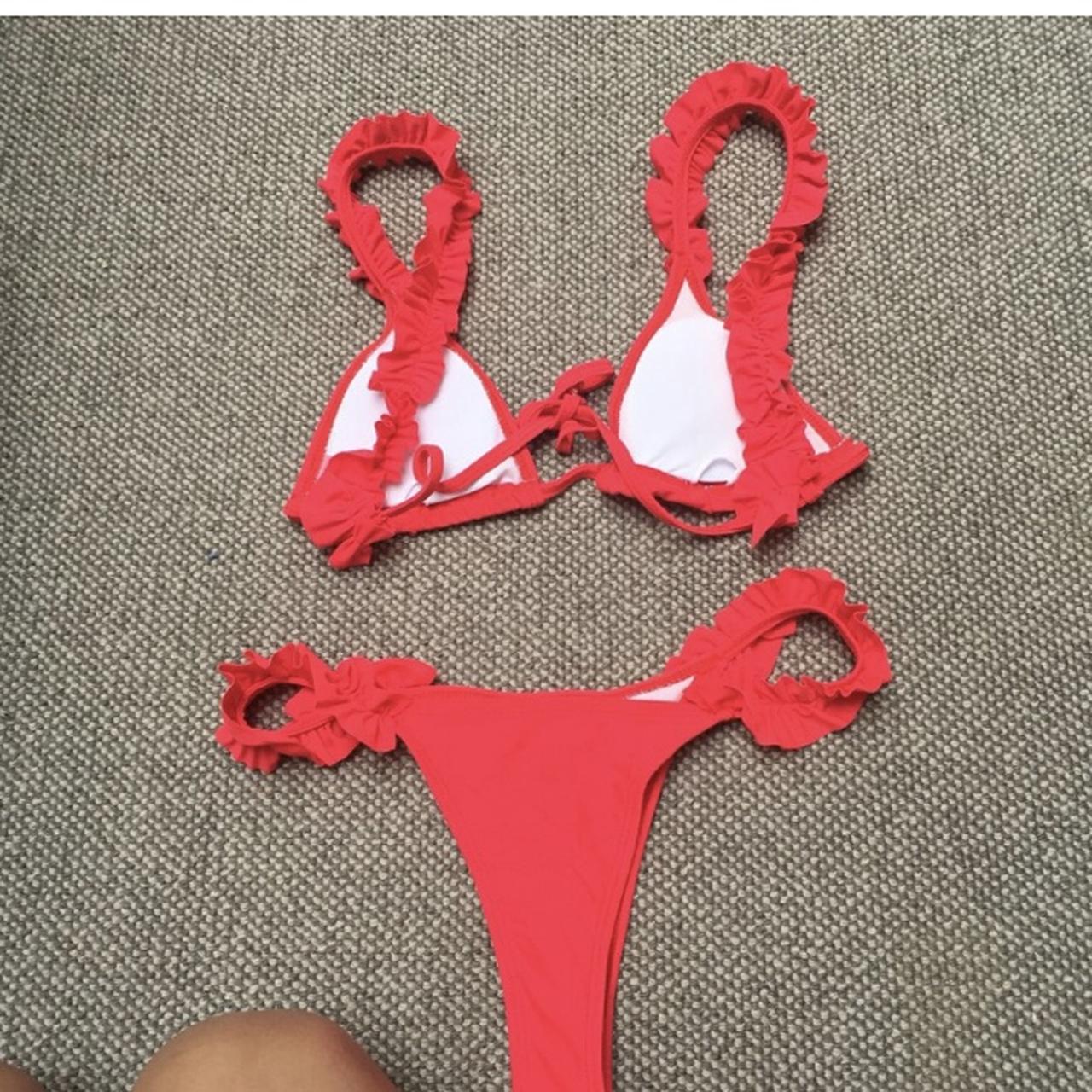 Red ruffle/ frilly bikini Red triangle bikini with... - Depop
