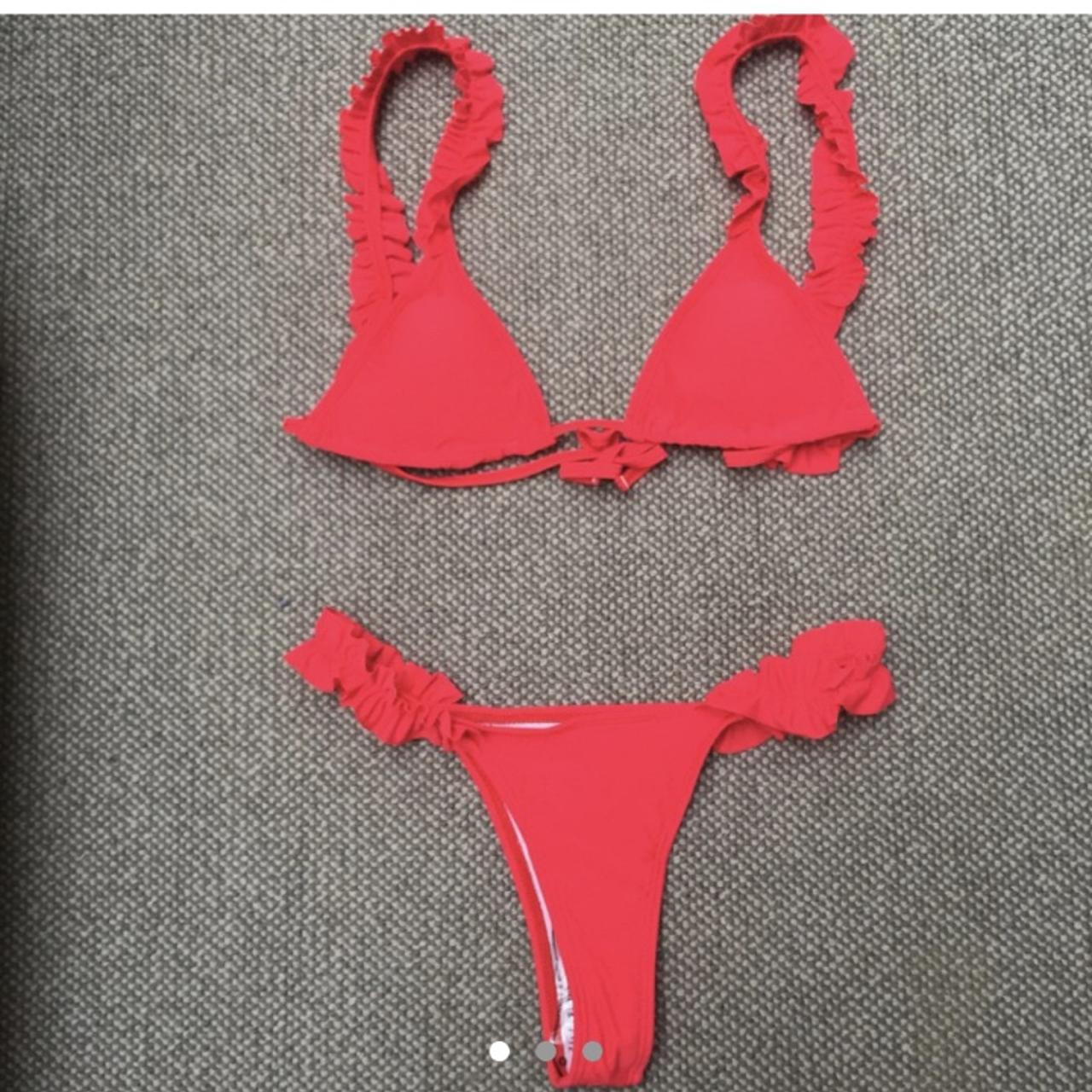 Red ruffle/ frilly bikini Red triangle bikini with... - Depop