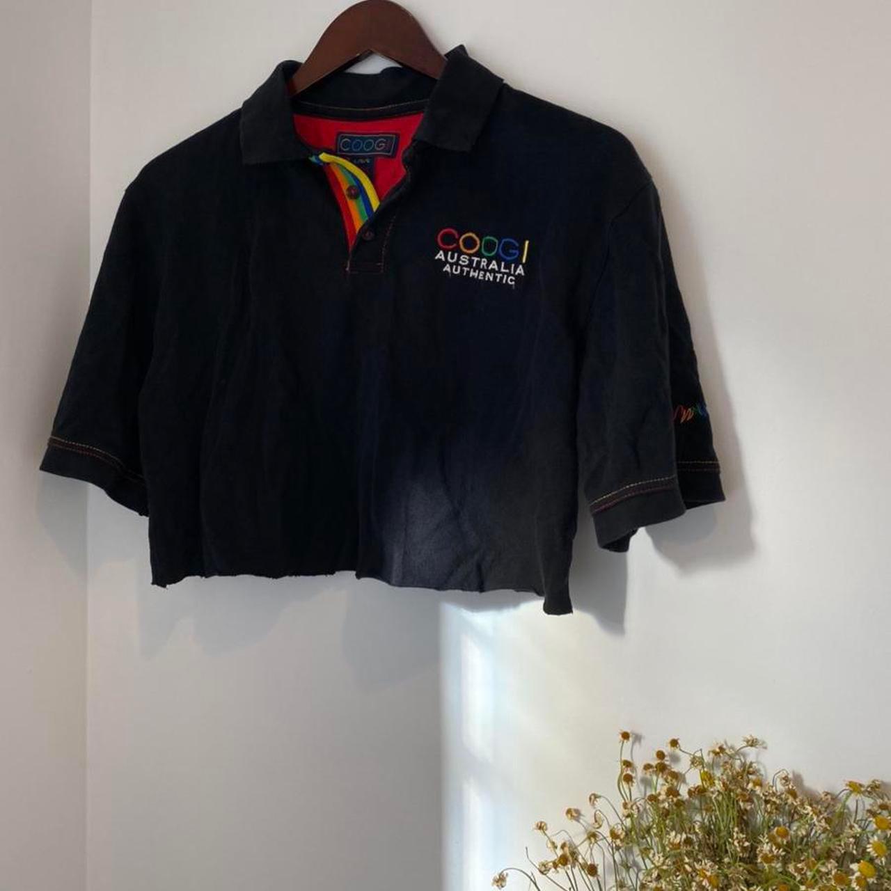 COOGI rainbow collar cropped polo top 1990s retro... - Depop