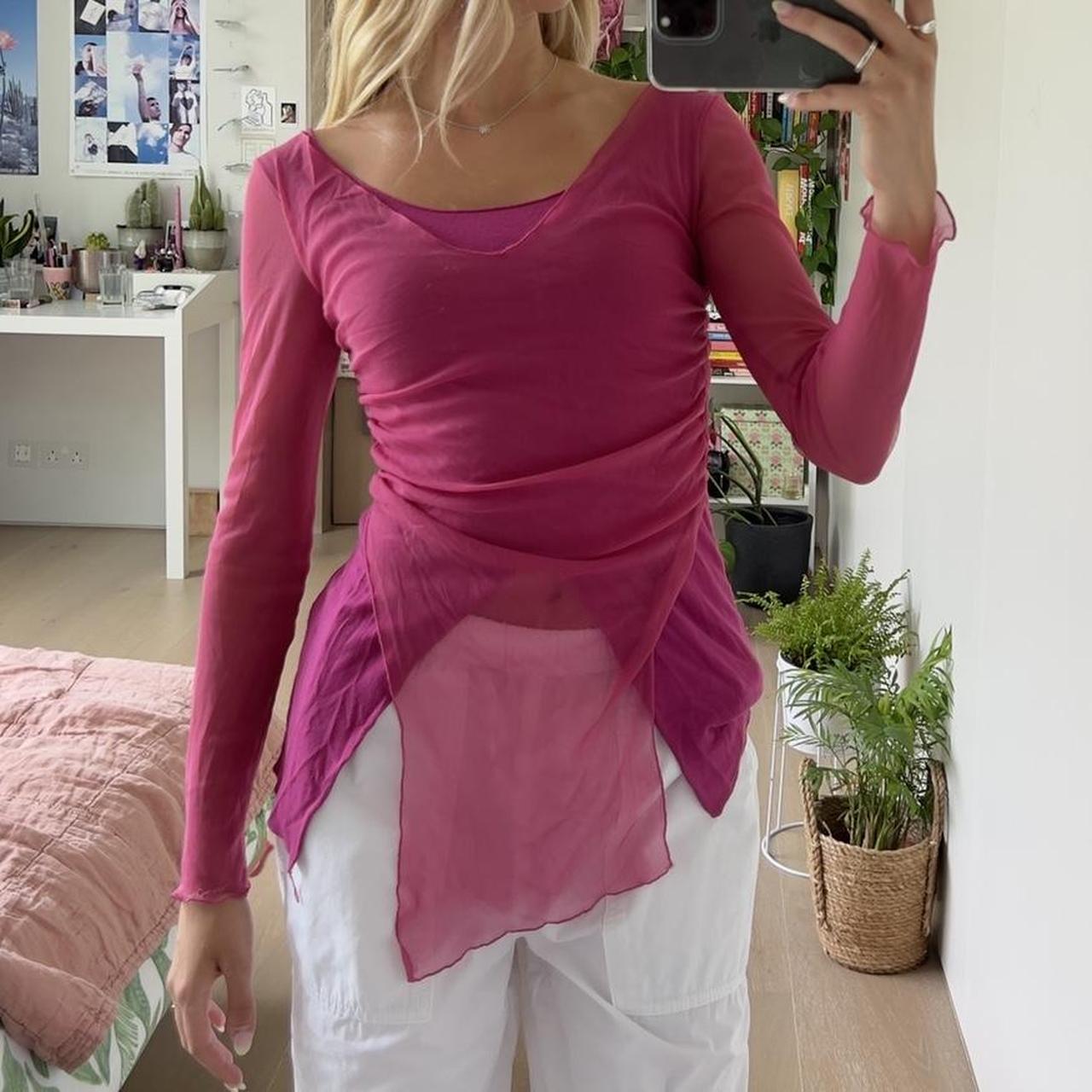Amazing long sleeve asymmetrical mesh top 💘 ruched... - Depop
