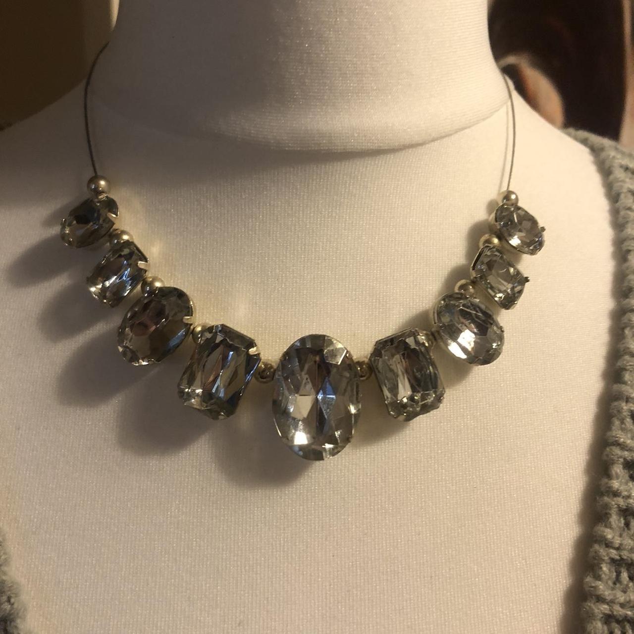 Y2K gem necklace on a stiff chain. Small scratches... - Depop