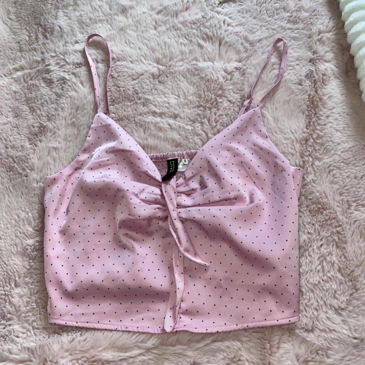 This cute polka dot pink cropped top with adjustable... - Depop
