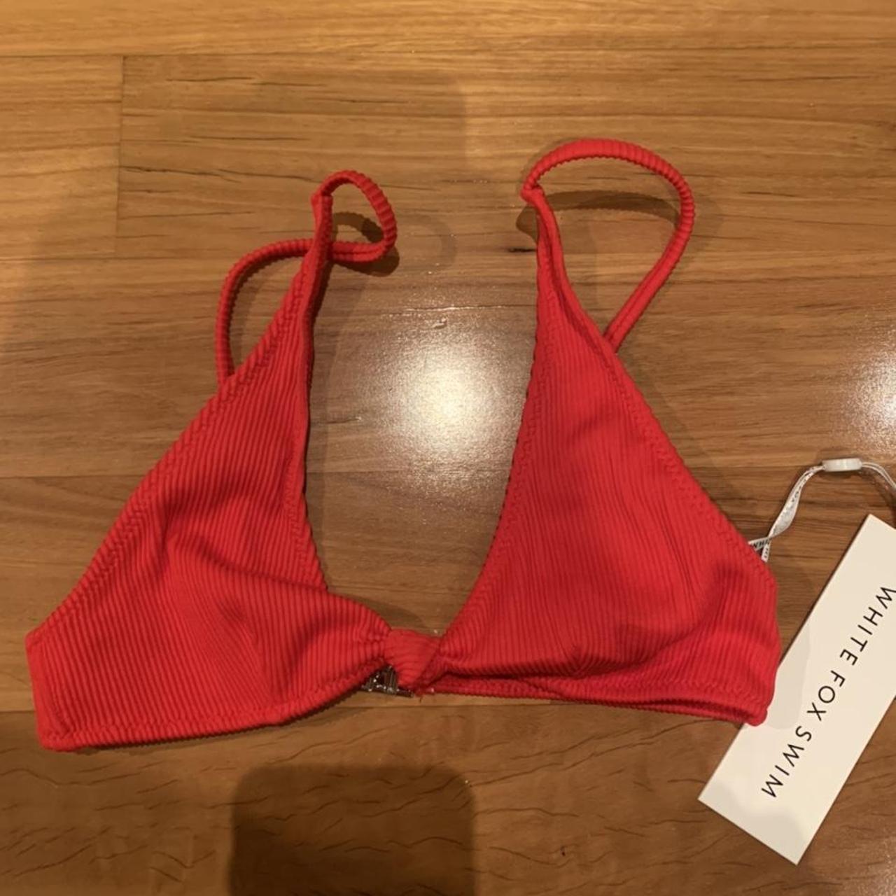 White Fox Swim red ribbed bikini top Size XS brand... - Depop