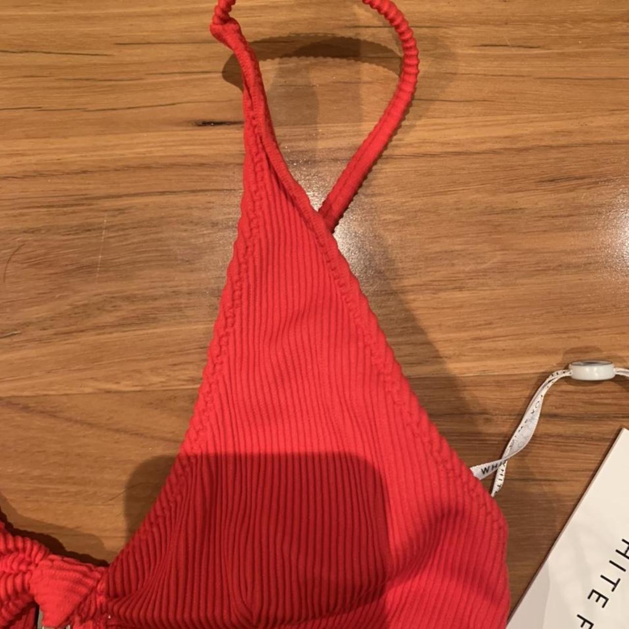 White Fox Swim red ribbed bikini top Size XS brand... - Depop