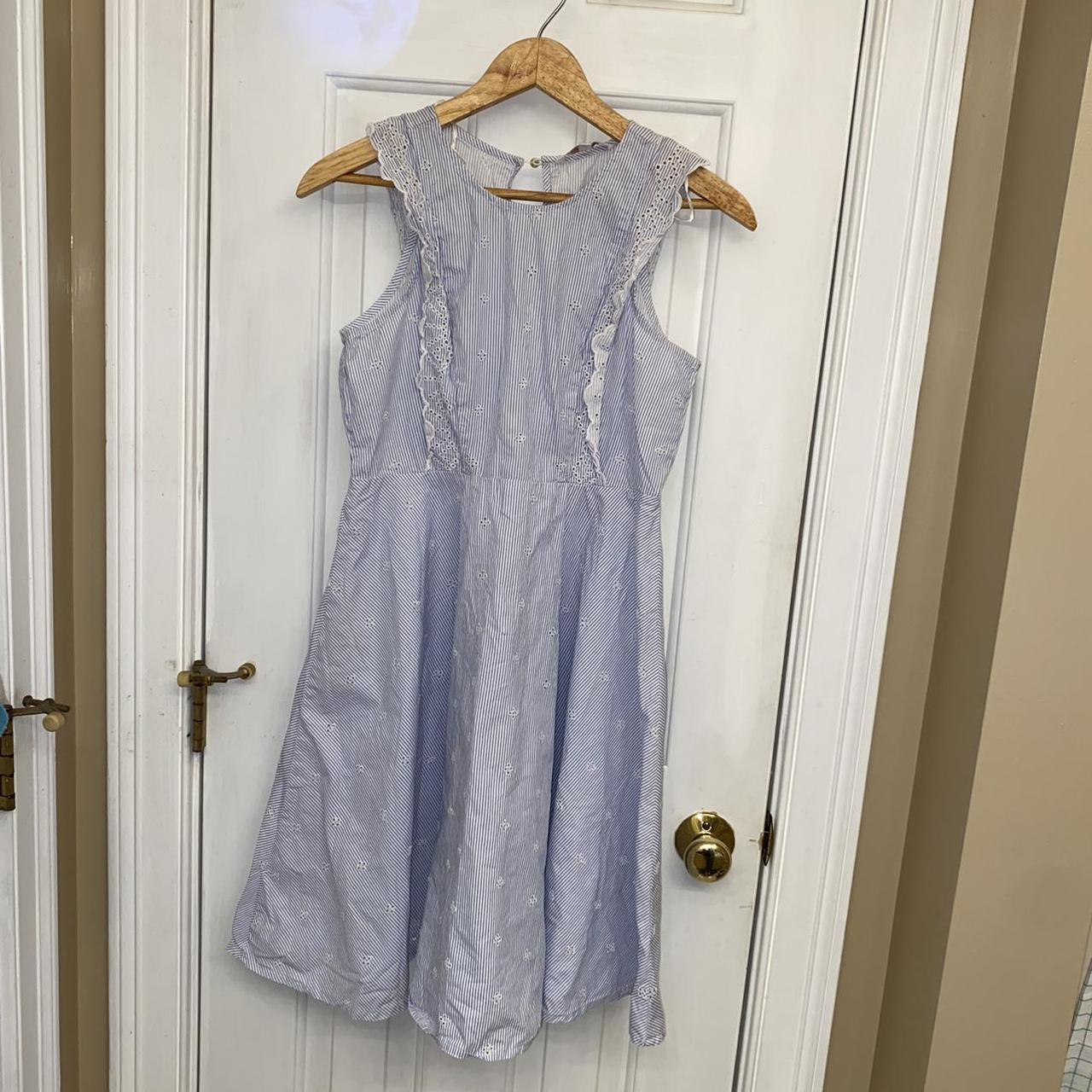 Rustic prairie striped blue and white midi dress!... - Depop