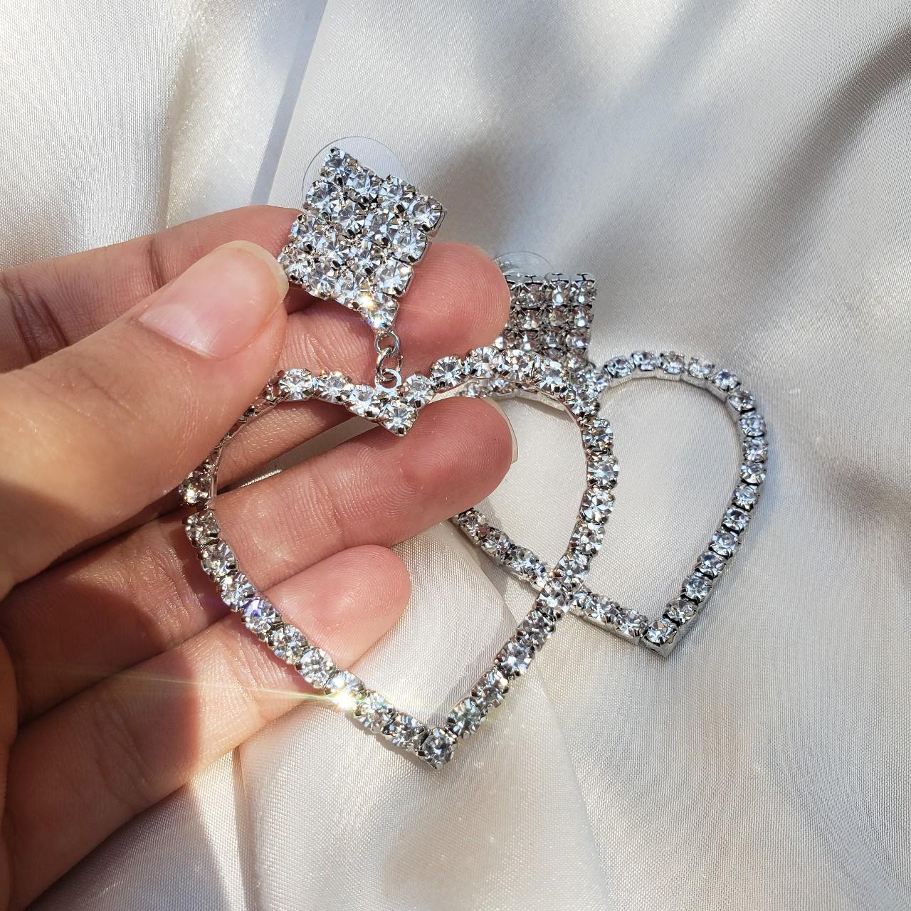 Heart rhinestone earrings Measurements: 2.5 in. ×... - Depop