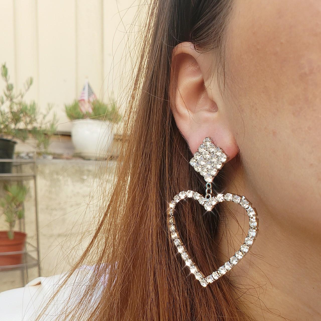 Heart rhinestone earrings Measurements: 2.5 in. ×... - Depop