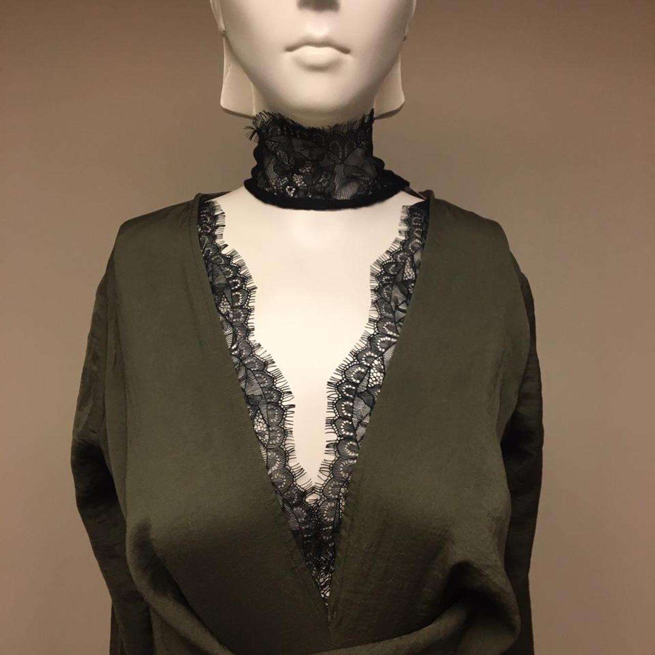 Missguided X Carli Bybel Khaki Satin Lace Wrap Dress Depop