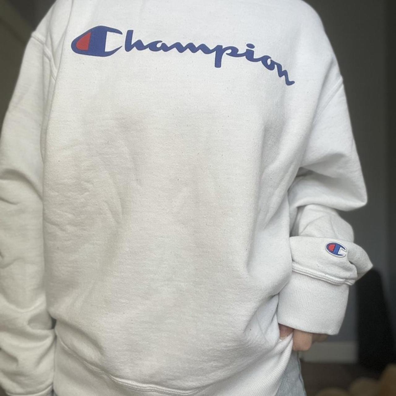 Champion Women's White Jumper | Depop