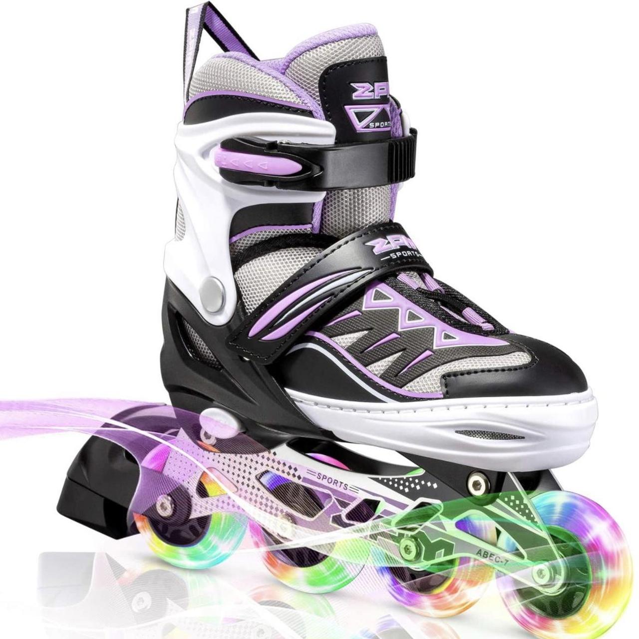 Purple adjustable inline skates with light up... - Depop