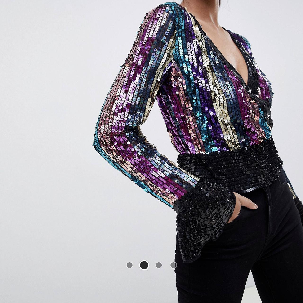 ASOS DESIGN SEQUIN WRAP TOP OPEN BACK - SIZE 10 -... - Depop
