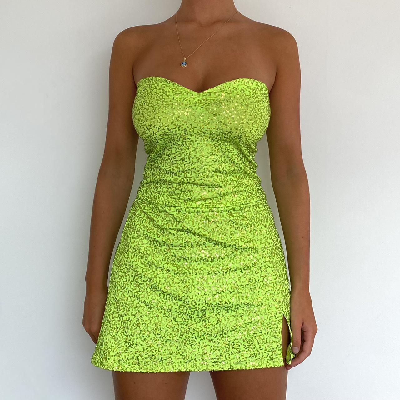 Boho rose sequin green bandeau top and mini skirt co... - Depop