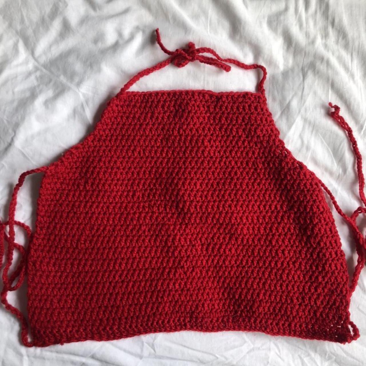 Red crochet crop top ️ Handmade and unworn Backless... - Depop