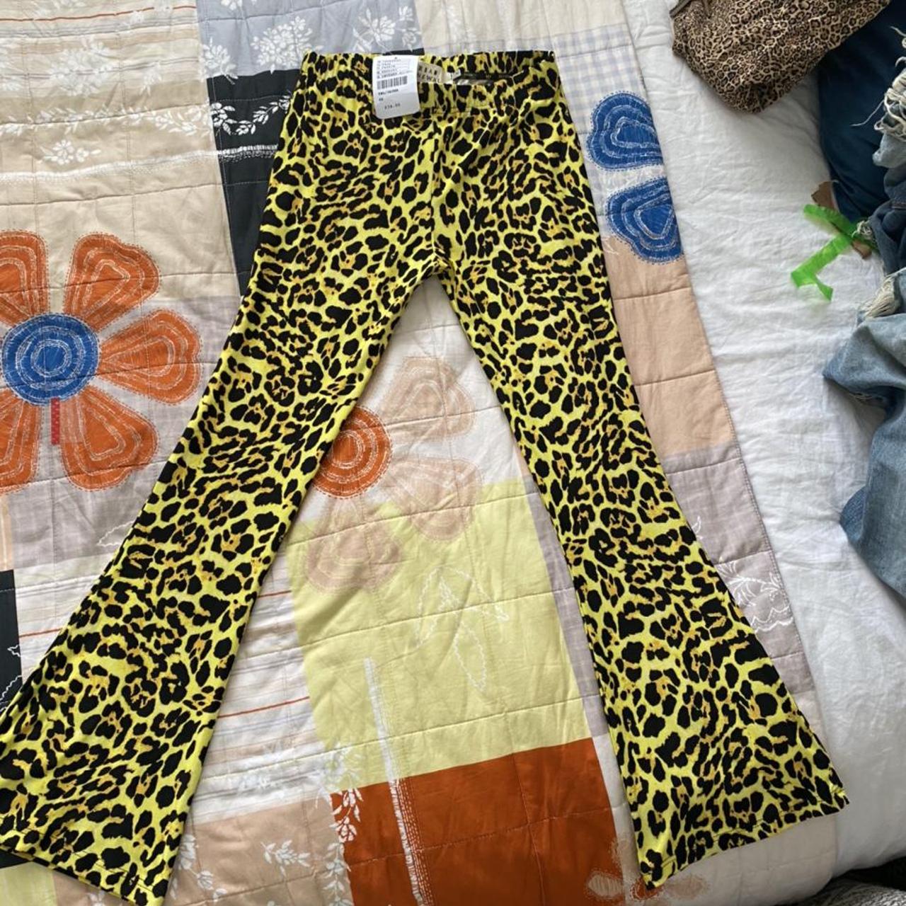 Urban Outfitters RENEWAL Kick flare yellow leopard... - Depop
