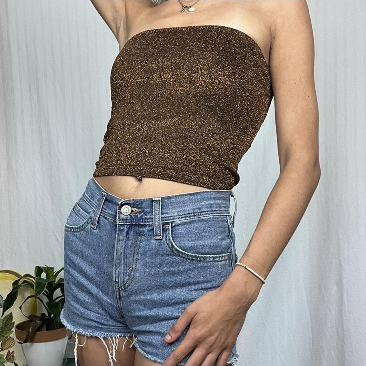 Sparkly Gold and Black Tube Top By Brand Forever... - Depop
