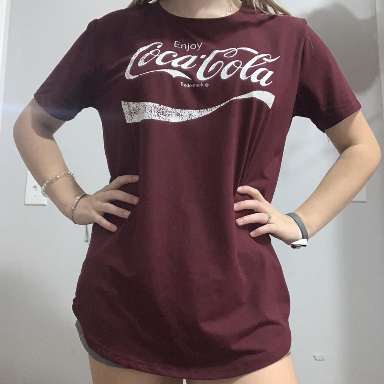 Coca-Cola Women's Burgundy T-shirt | Depop