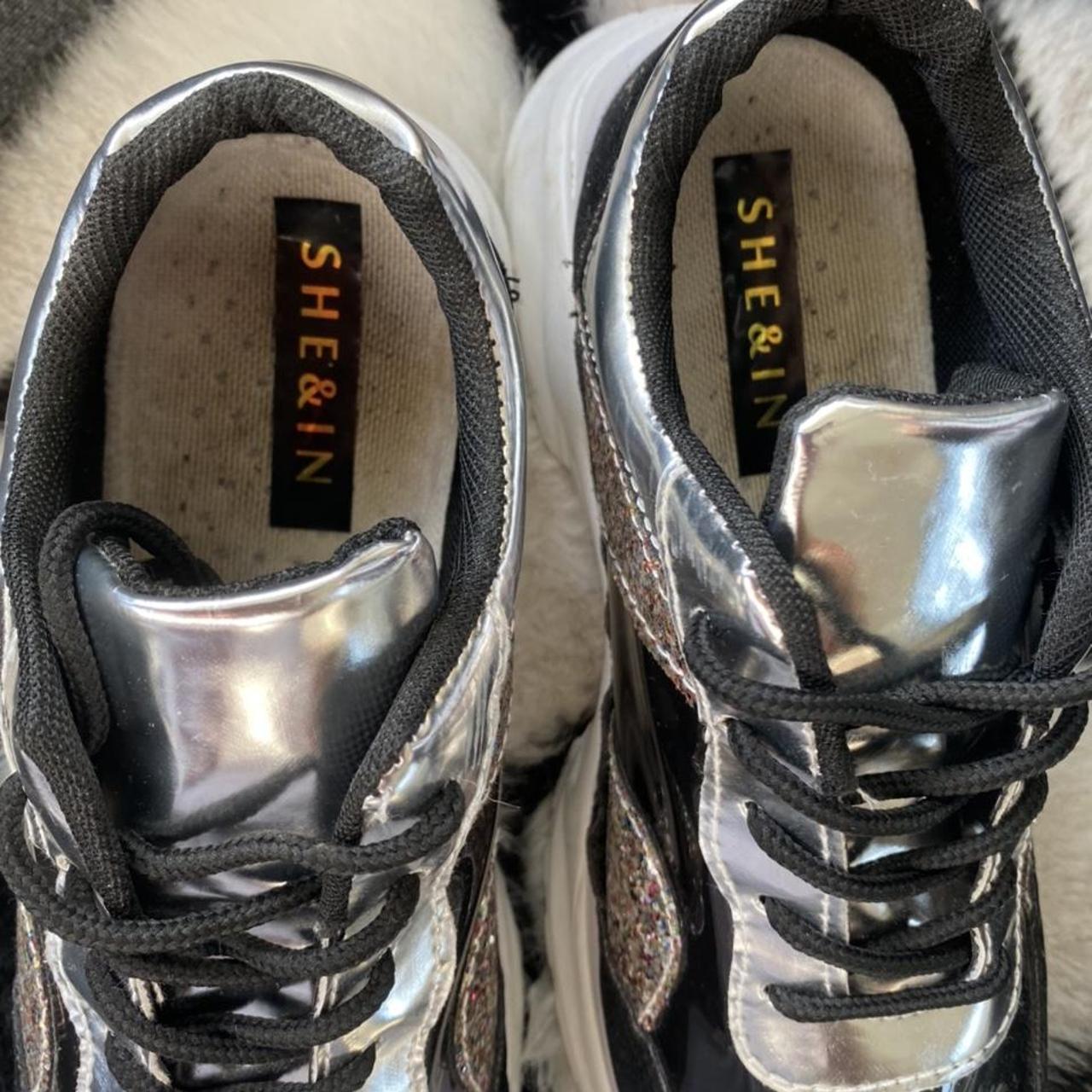 SHEIN Women's Black and Silver Trainers | Depop