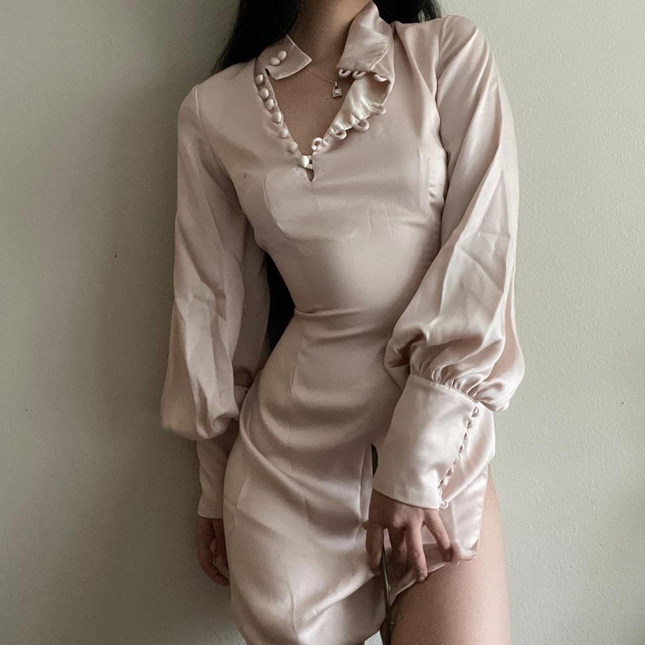 New French retro front buckle design sexy side split... - Depop