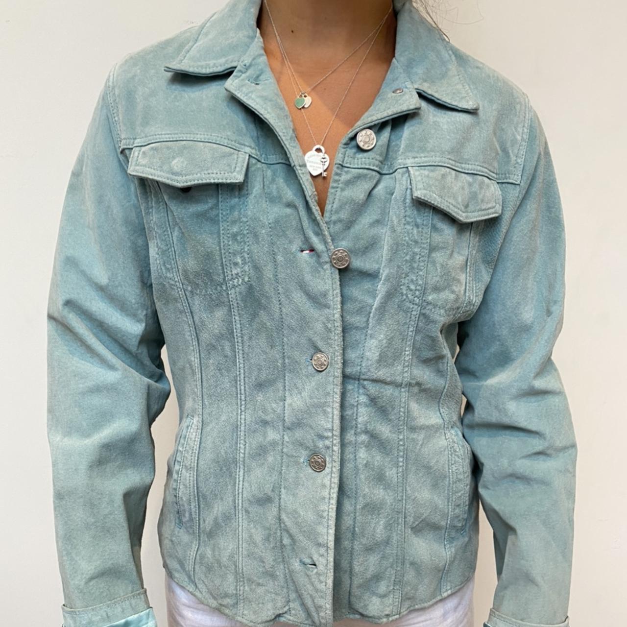 The cutest real suede turquoise jacket silk lining.... - Depop