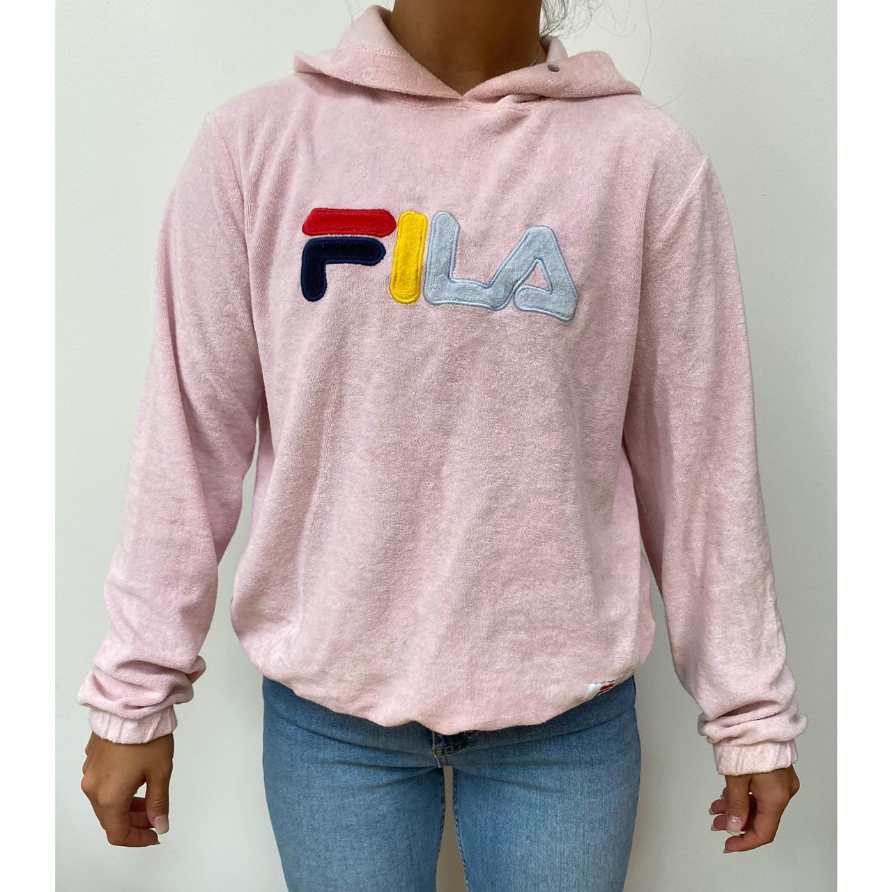The cutest unique baby pink fila retro flannel... - Depop