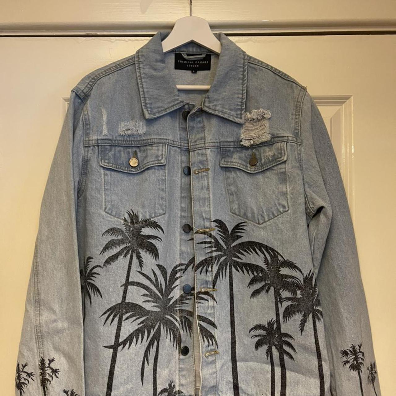 Criminal Damage Denim Jacket Palm Tree Denim Jacket... - Depop