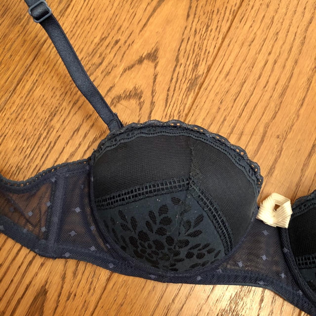 Navy blue lace balcony push up bra. Straps removable... - Depop