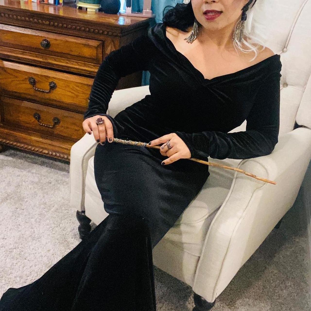 Off Shoulder Morticia inspired stretch velour -feel... - Depop