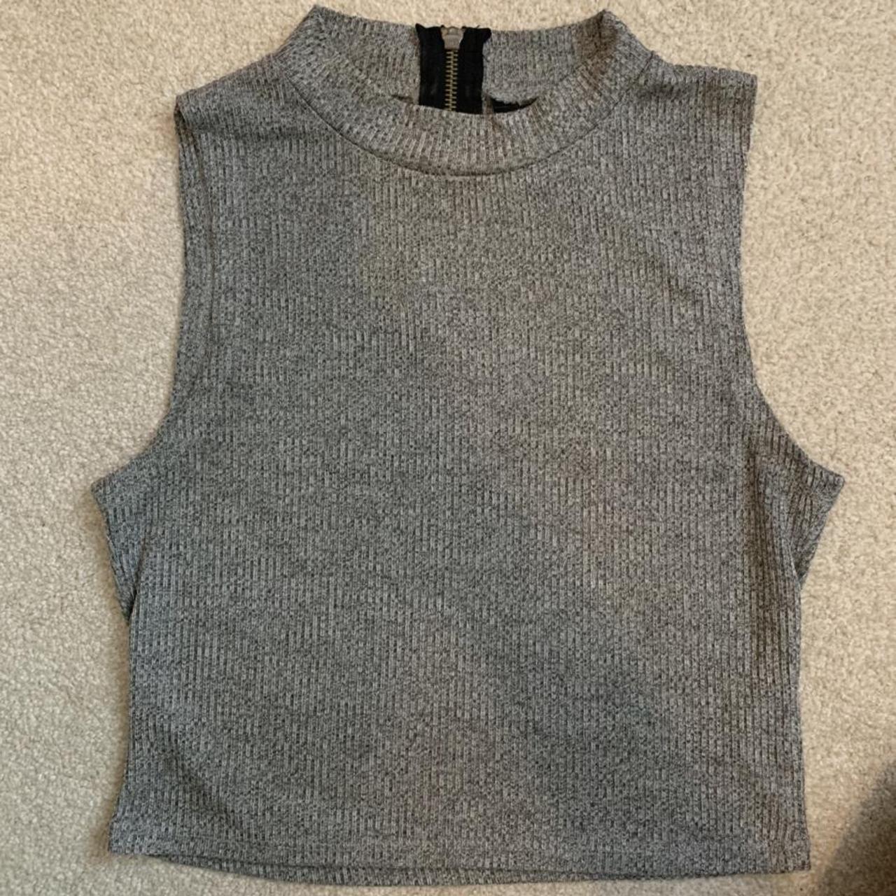 New Look grey/silver ribbed high neck top, slightly... - Depop