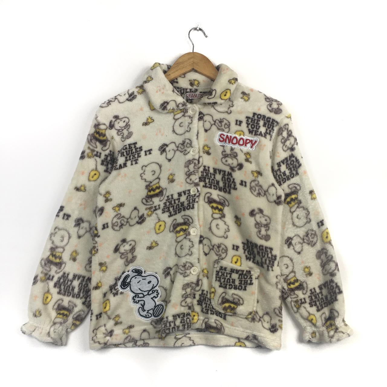 Vtg Peanuts Snoopy Fleece Sweater Collared Long... - Depop
