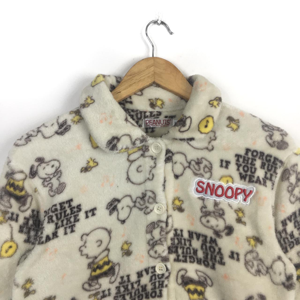 Vtg Peanuts Snoopy Fleece Sweater Collared Long... - Depop