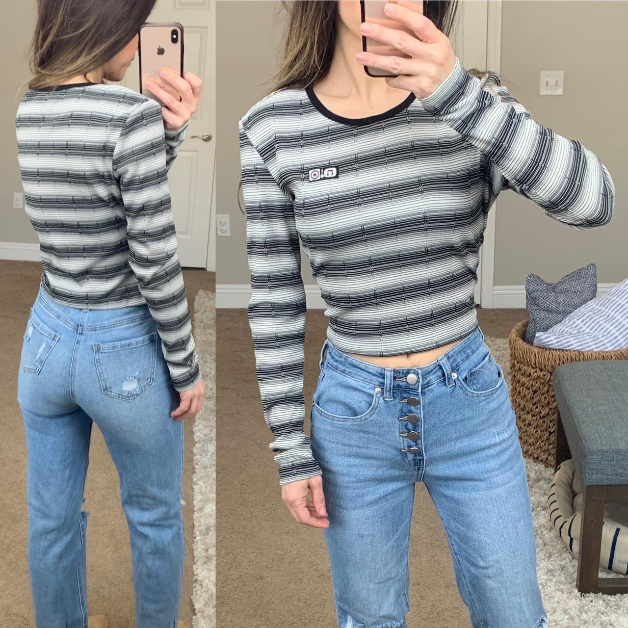 Vintage MTV Networks Viacom Striped Long Sleeve Crop... - Depop