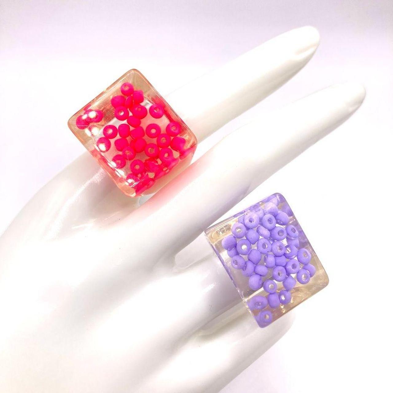 Set of 2 Y2K pink and purple acrylic rings size 7... - Depop