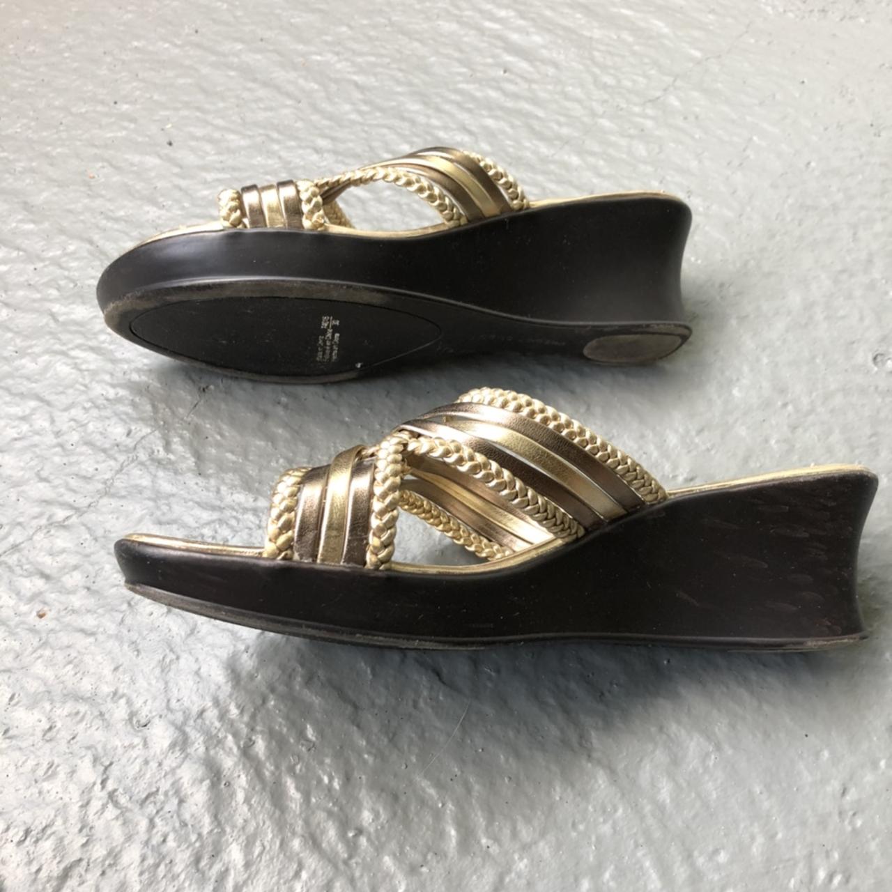 Payless ShoeSource Women's Gold and Black Sandals | Depop