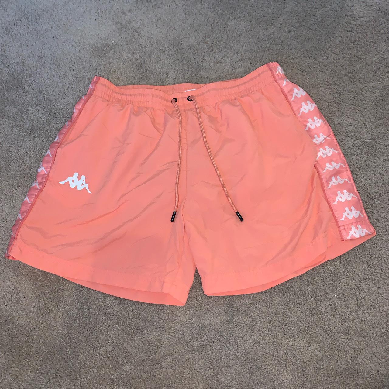 Pink kappa shorts. Advertised as streetwear shorts... - Depop