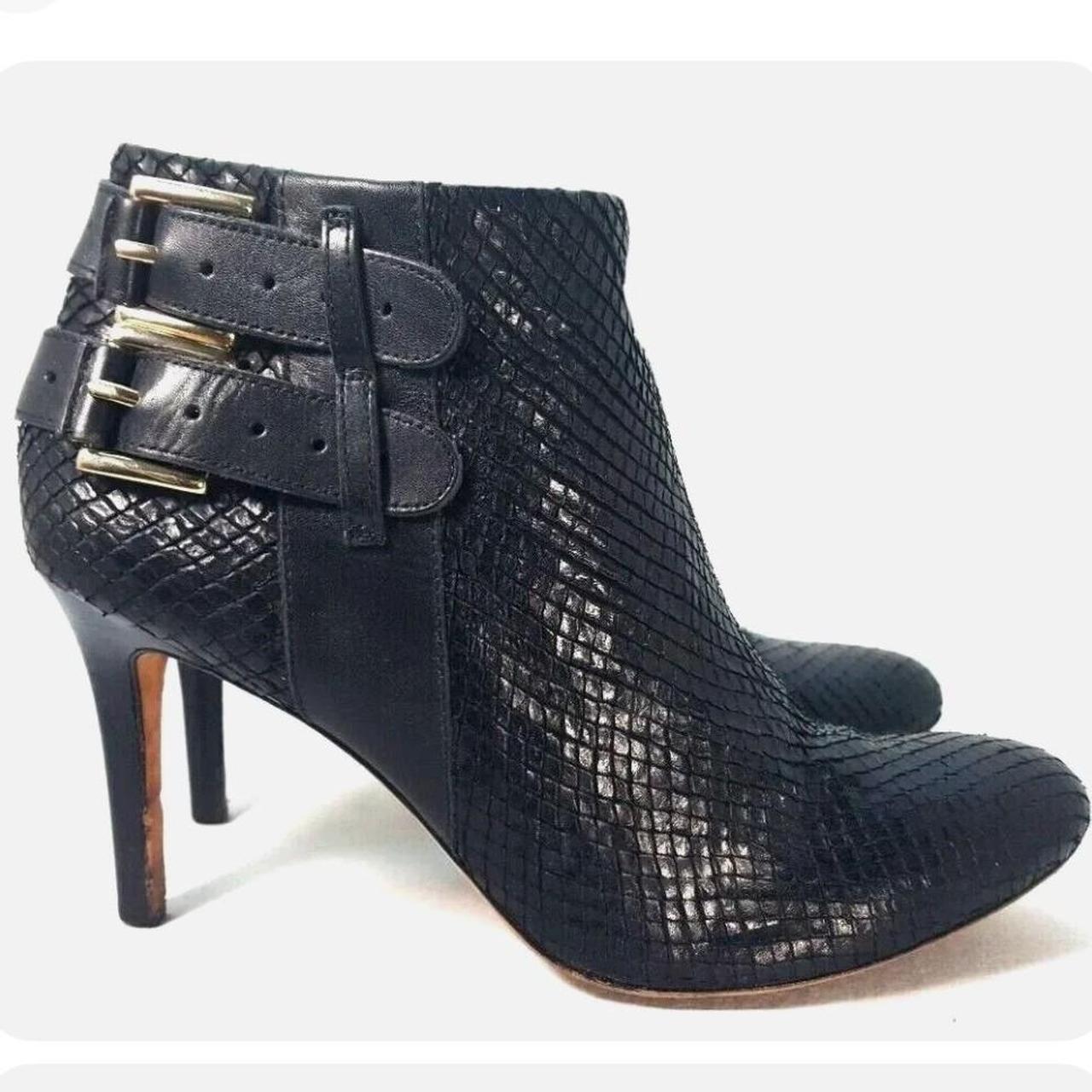 Ann Taylor women's black booties, black buckle... - Depop