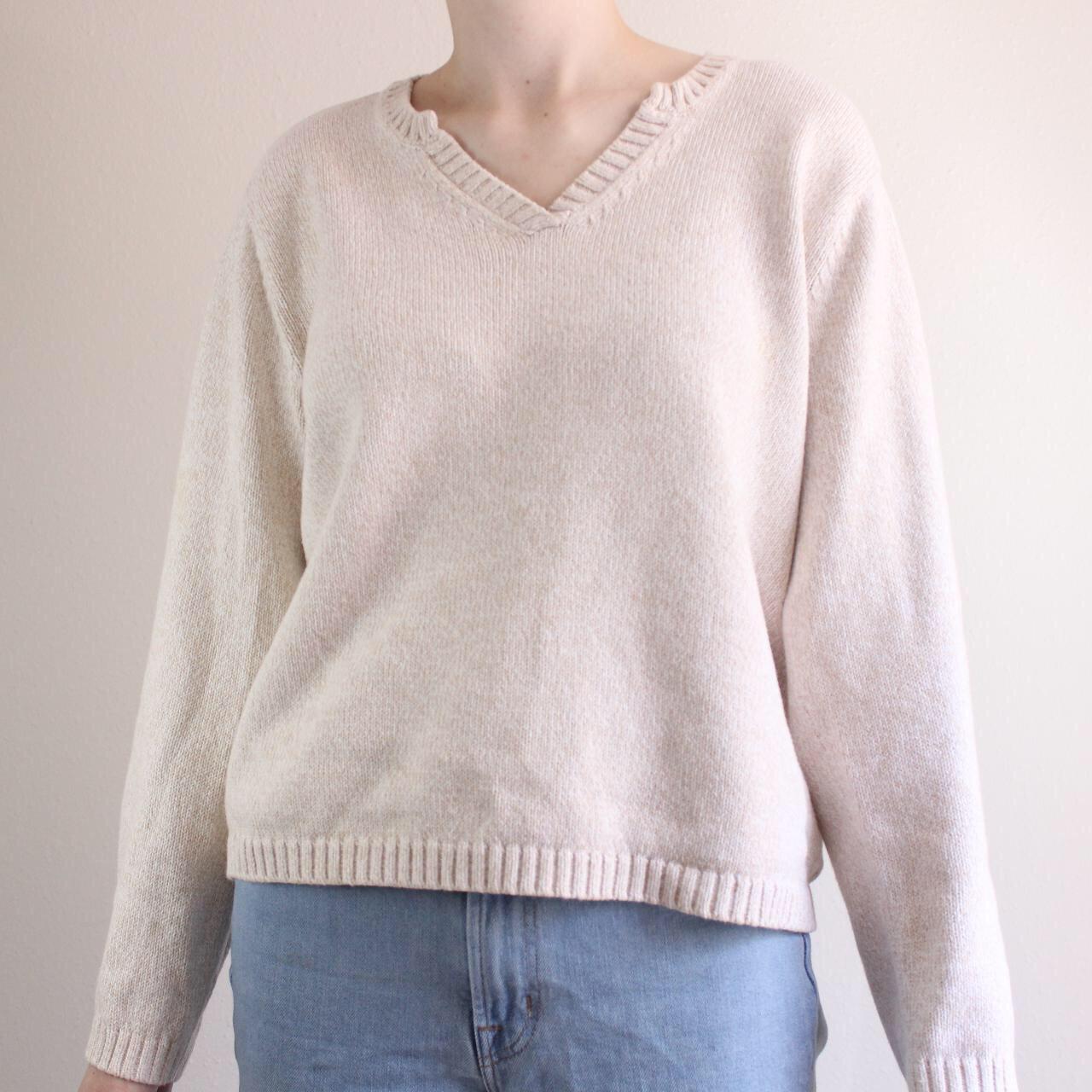 Cream V Neck Sweater Adorable sweater that gives me... - Depop