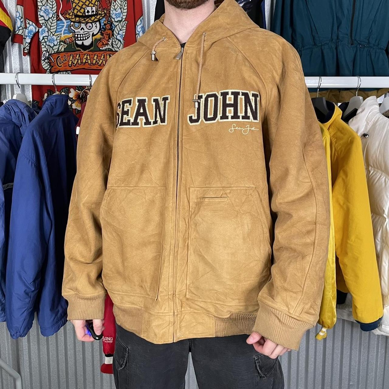 Sean John Hooded Jacket Fleece Lined Suede Full Zip... - Depop