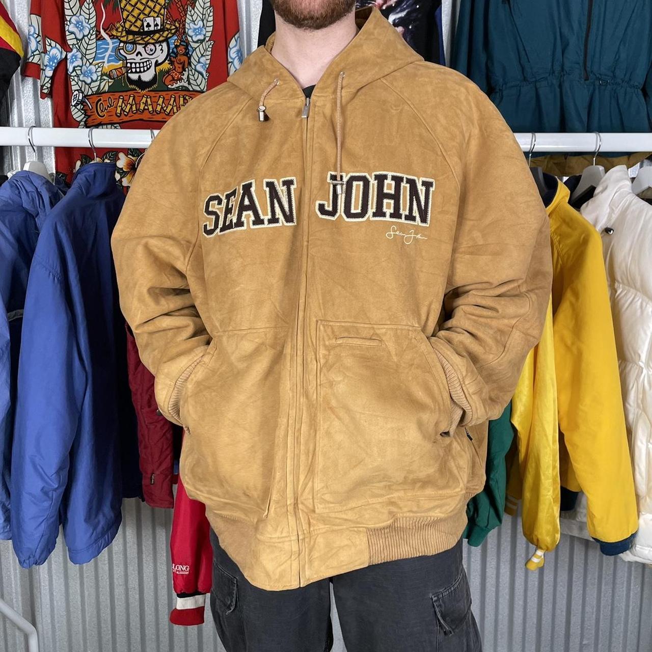 Sean John Hooded Jacket Fleece Lined Suede Full Zip... - Depop