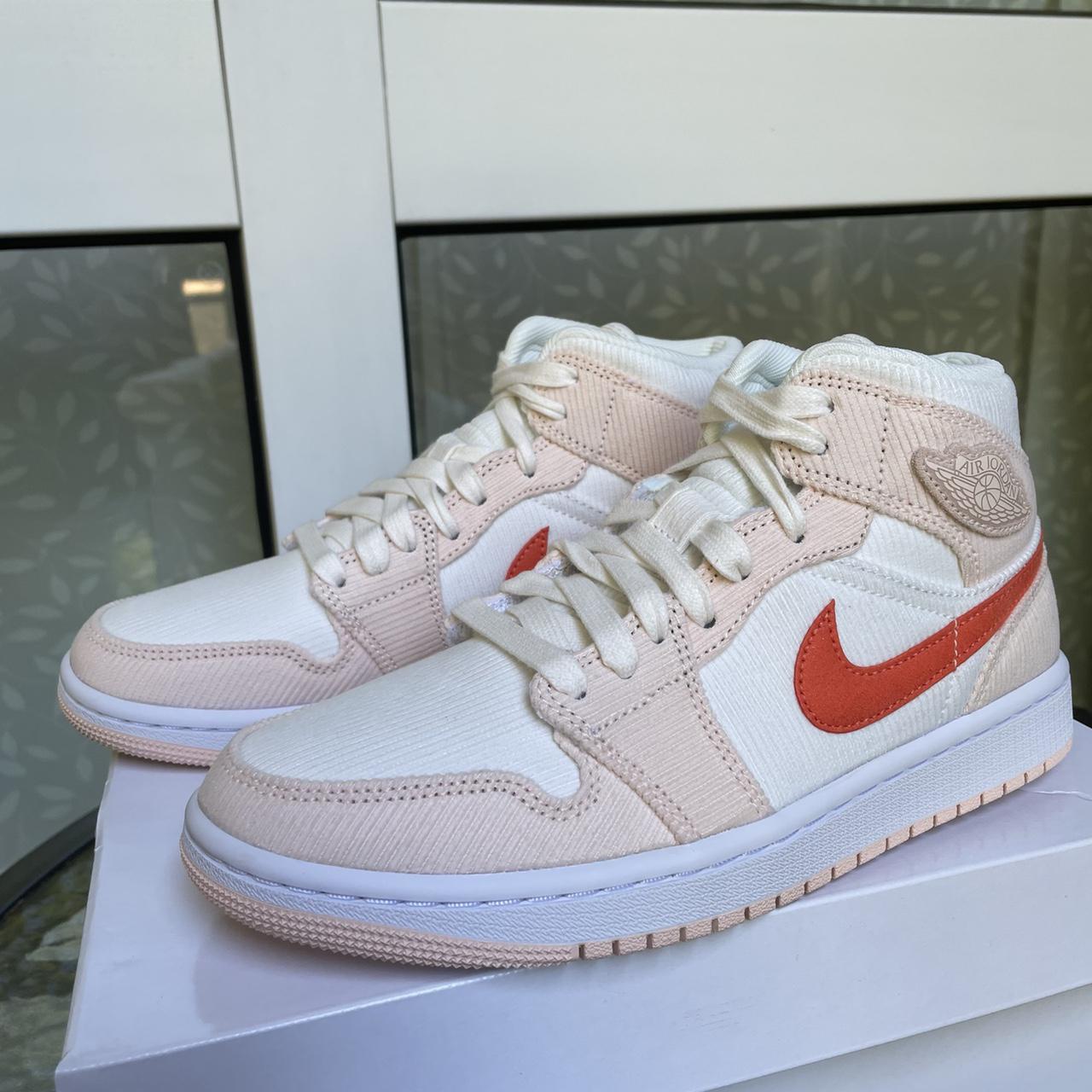 Jordan Women's Tan and Red Trainers | Depop