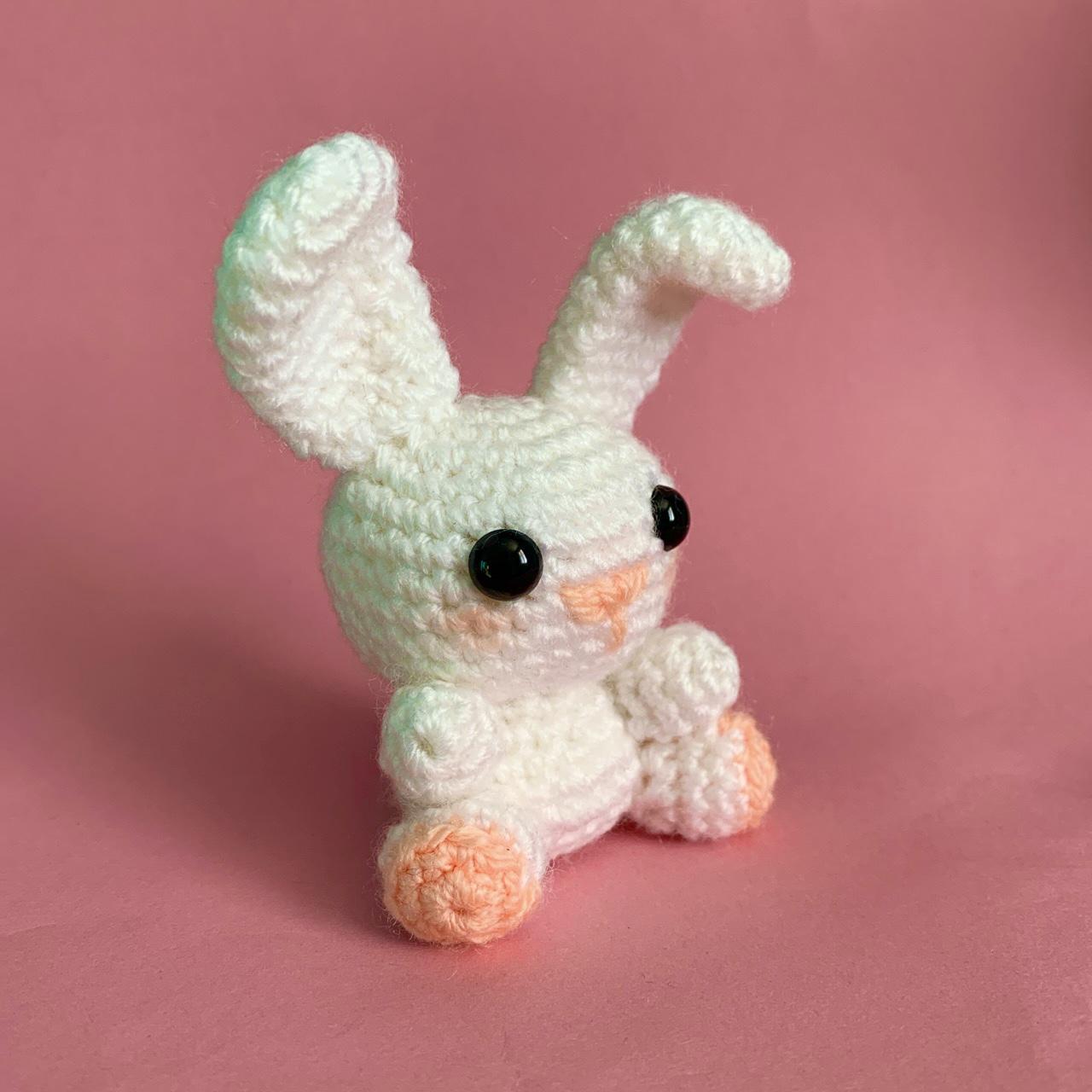 Adorable white crochet bunny with pink nose and... - Depop