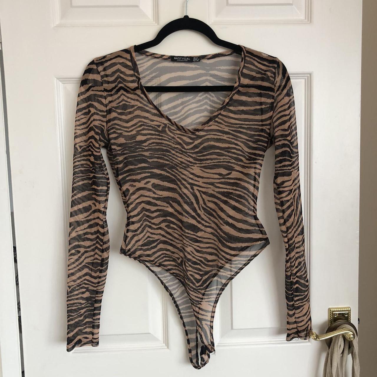 TIGER PRINT MESH LONG SLEEVE BODYSUIT - Depop