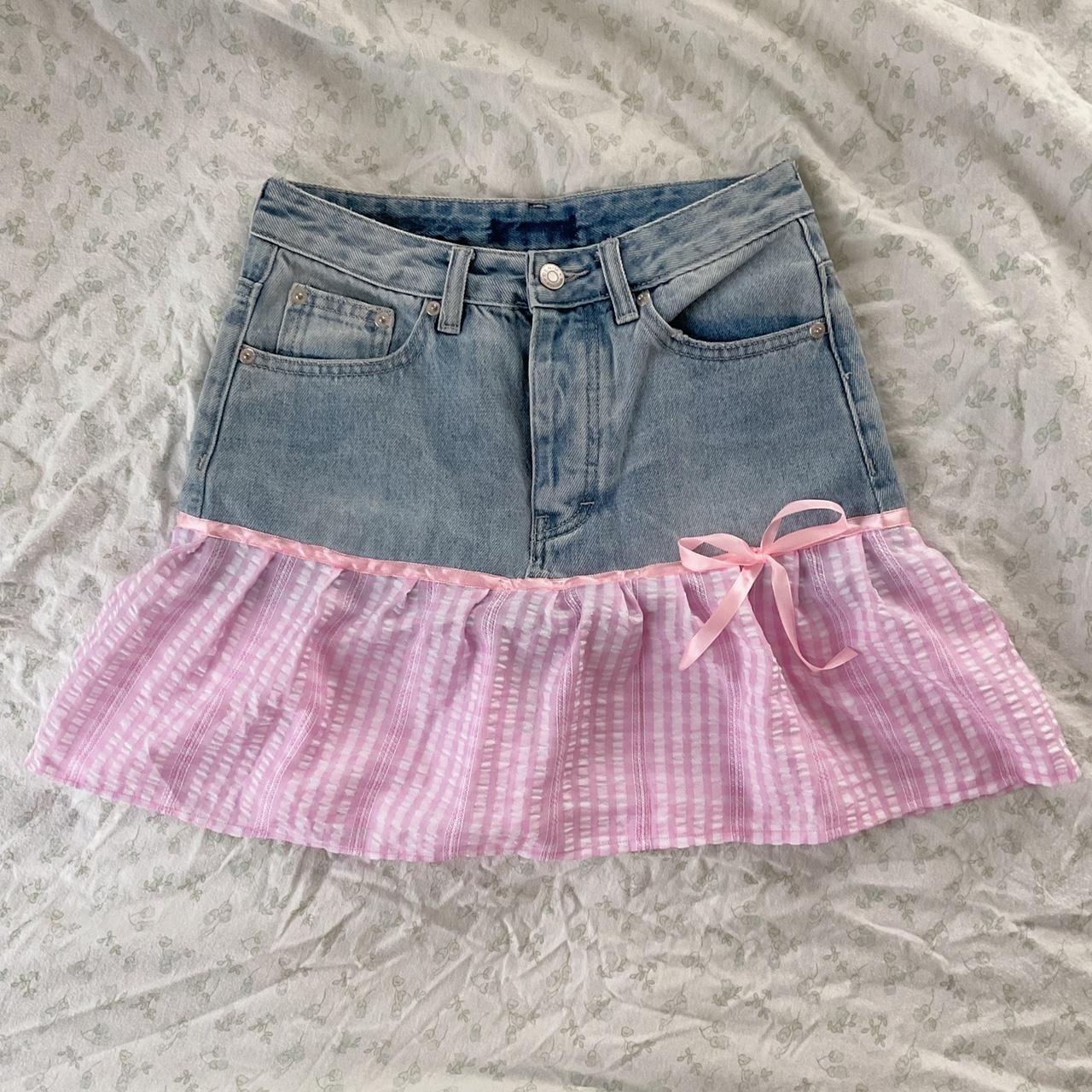 Upcycled denim high waisted ruffle skirt 🎀 designed ... - Depop