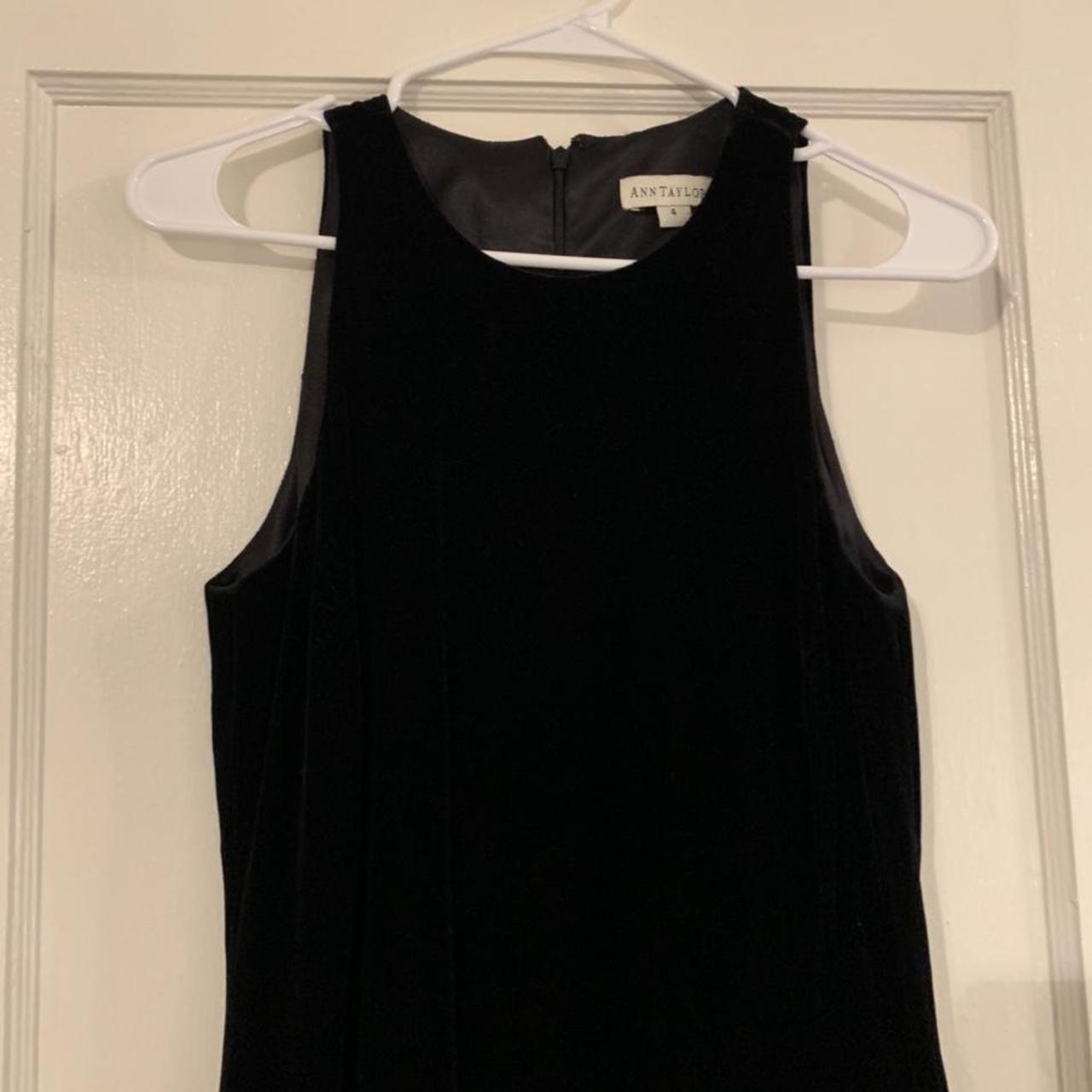 all black velvet Ann Taylor dress with a slight slit... - Depop