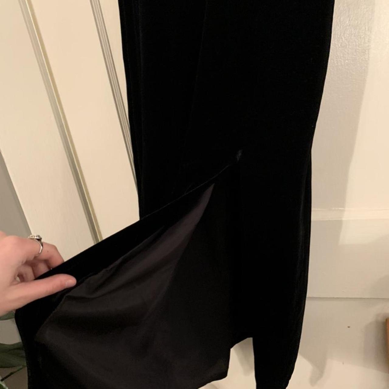 all black velvet Ann Taylor dress with a slight slit... - Depop