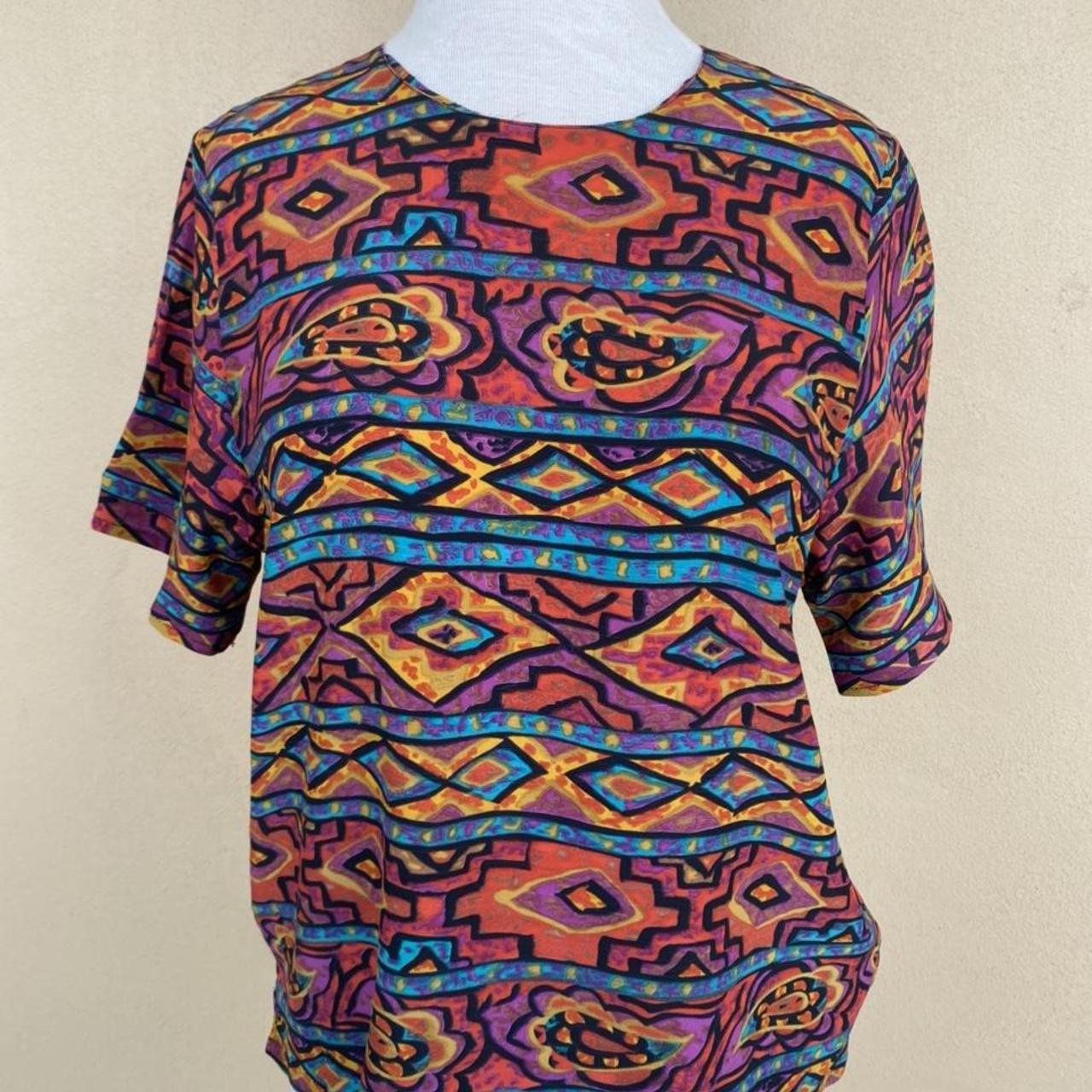 90s vintage geo print top by Casual Corner. Vibrant... | Depop