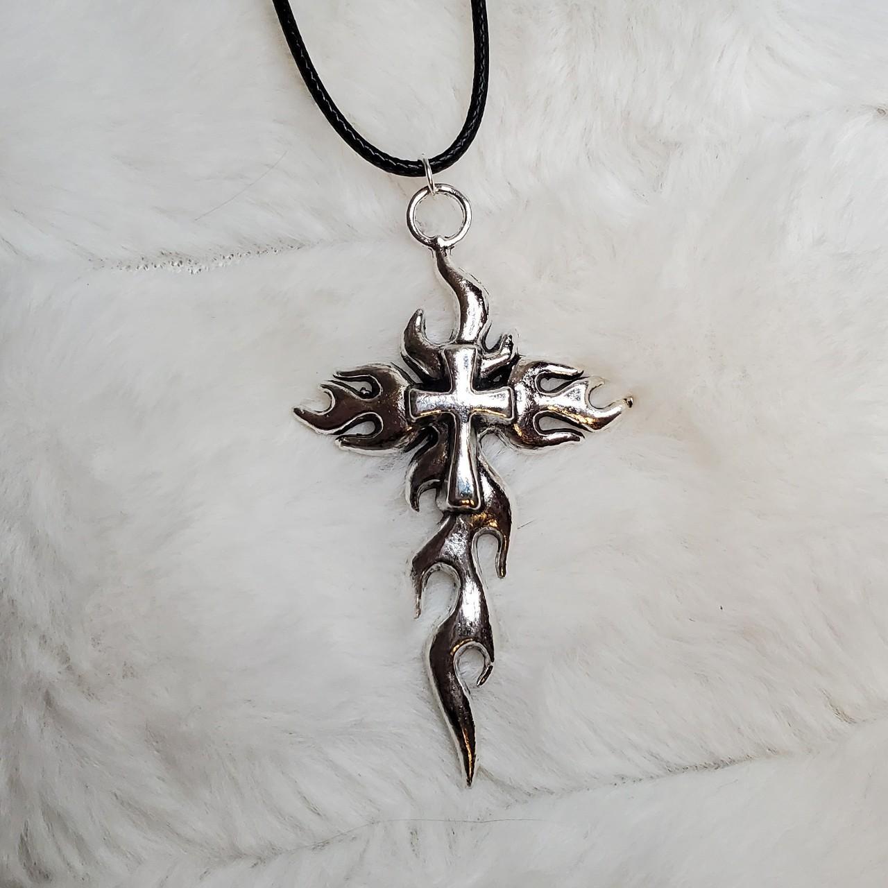Large flaming fire cross charm necklace Charms are... - Depop