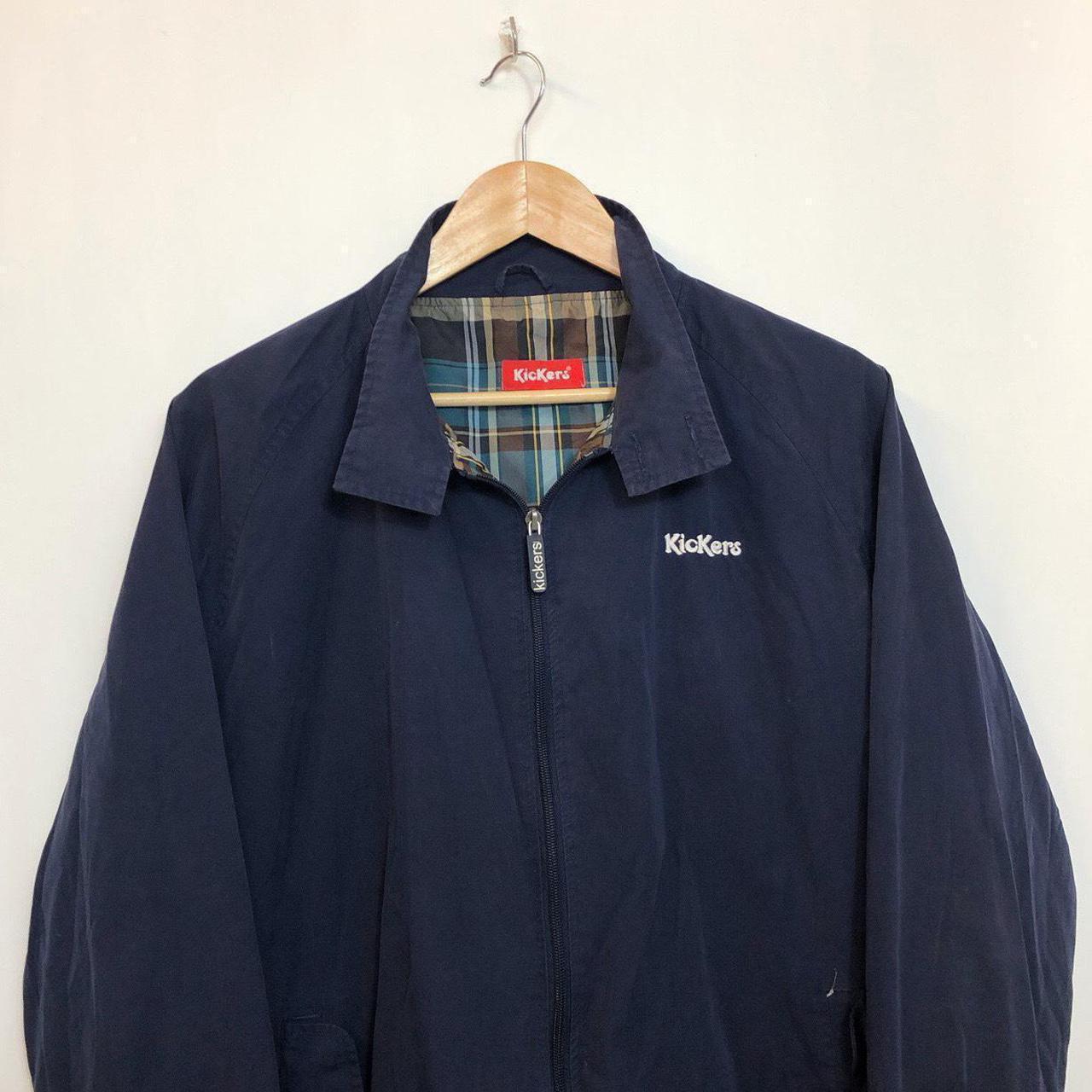 Kickers Dark Blue Harrington Jacket With Checkered... - Depop