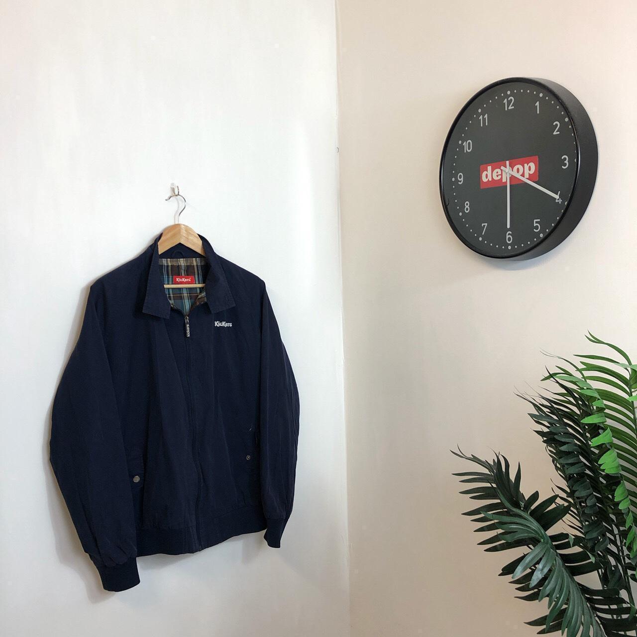 Kickers Dark Blue Harrington Jacket With Checkered... - Depop