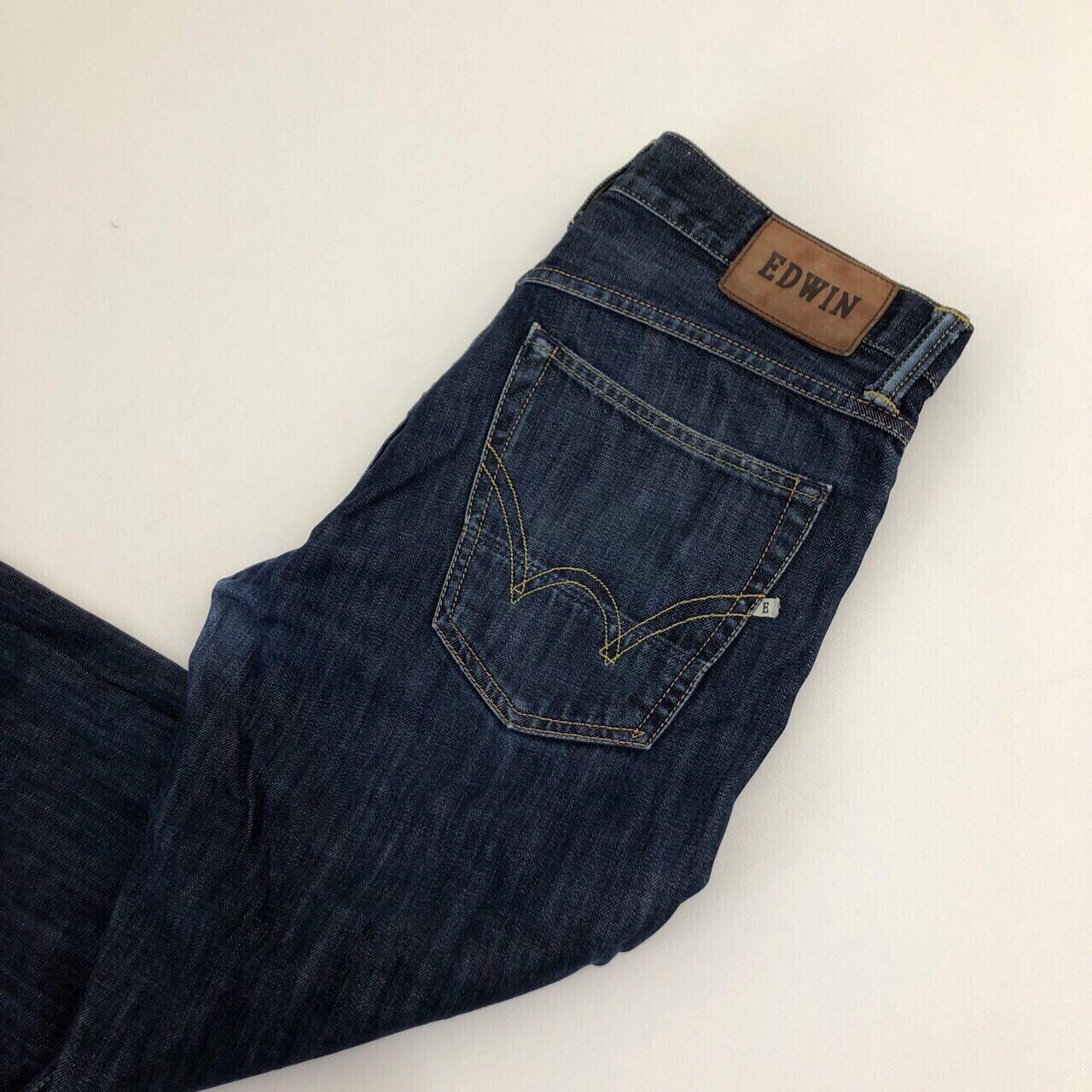 Edwin Blue Faded Washed Denim Straight Leg Jeans... - Depop