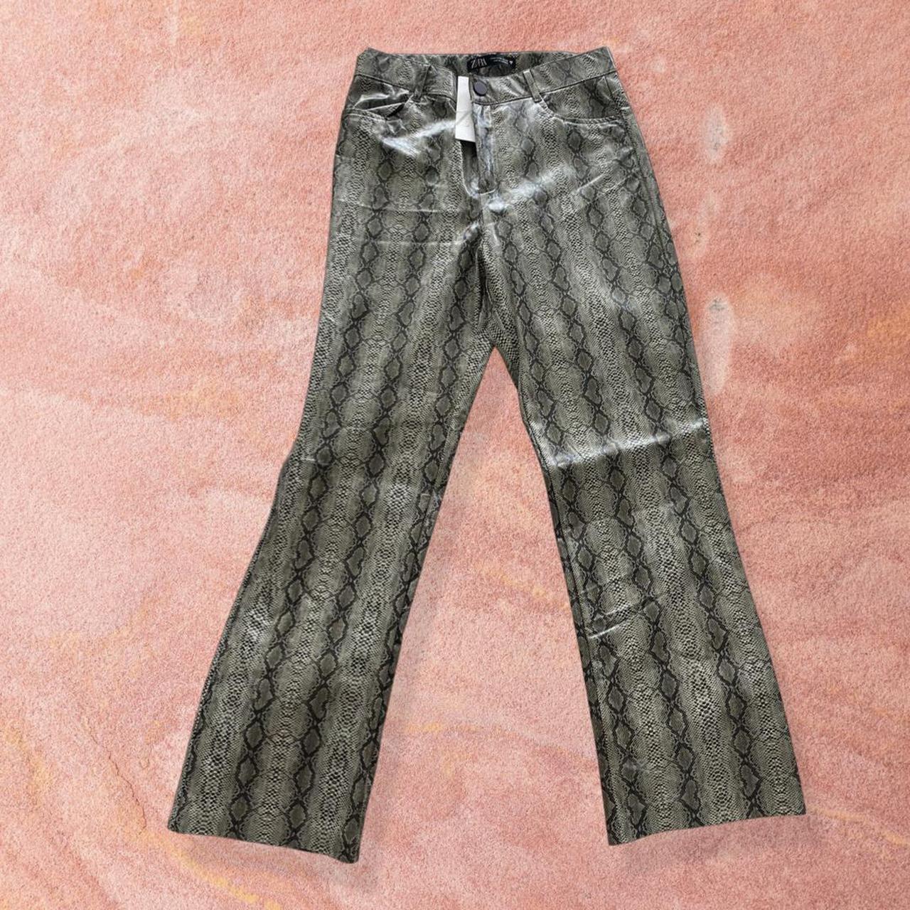 Zara Vegan Leather Snakeskin pants High waisted... - Depop